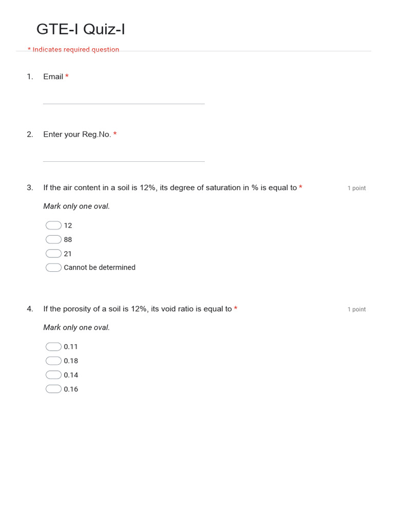GTE-I Quiz-I | PDF | Density | Porosity