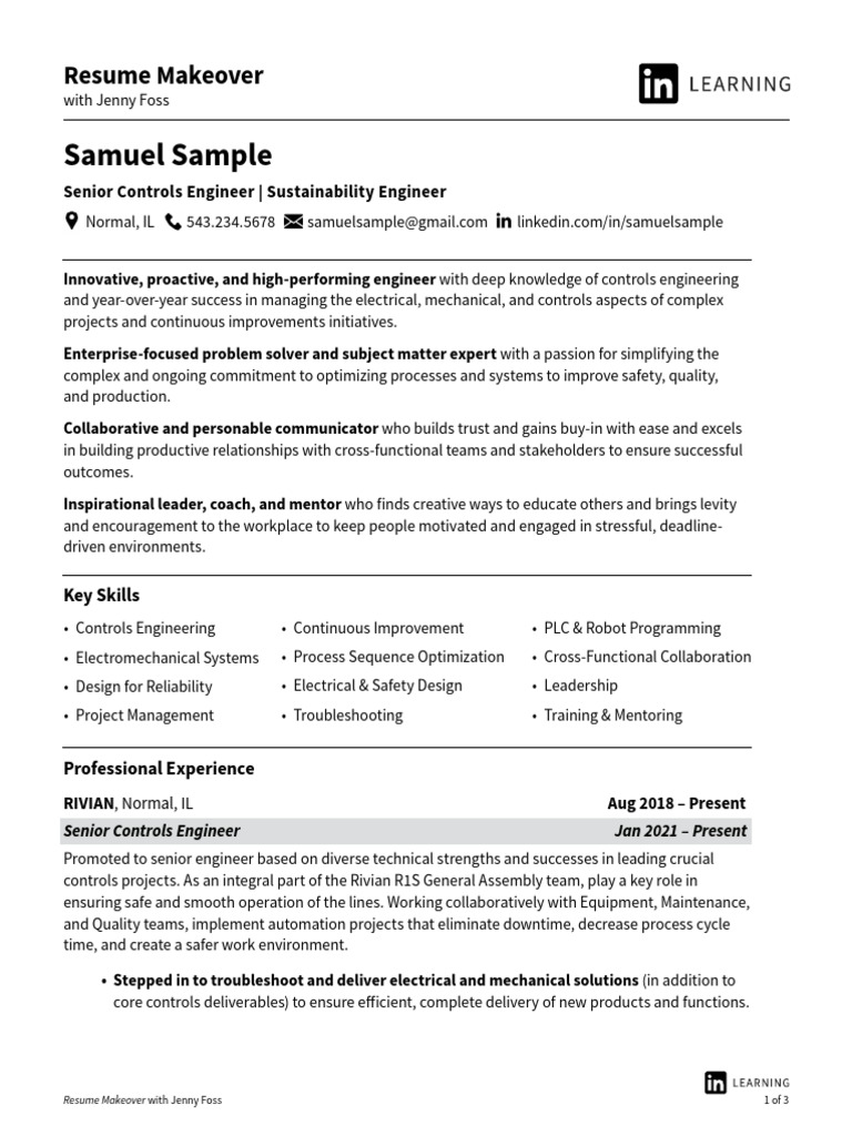 Senior Controls Engineer Resume | PDF | Automation | Programmable Logic ...