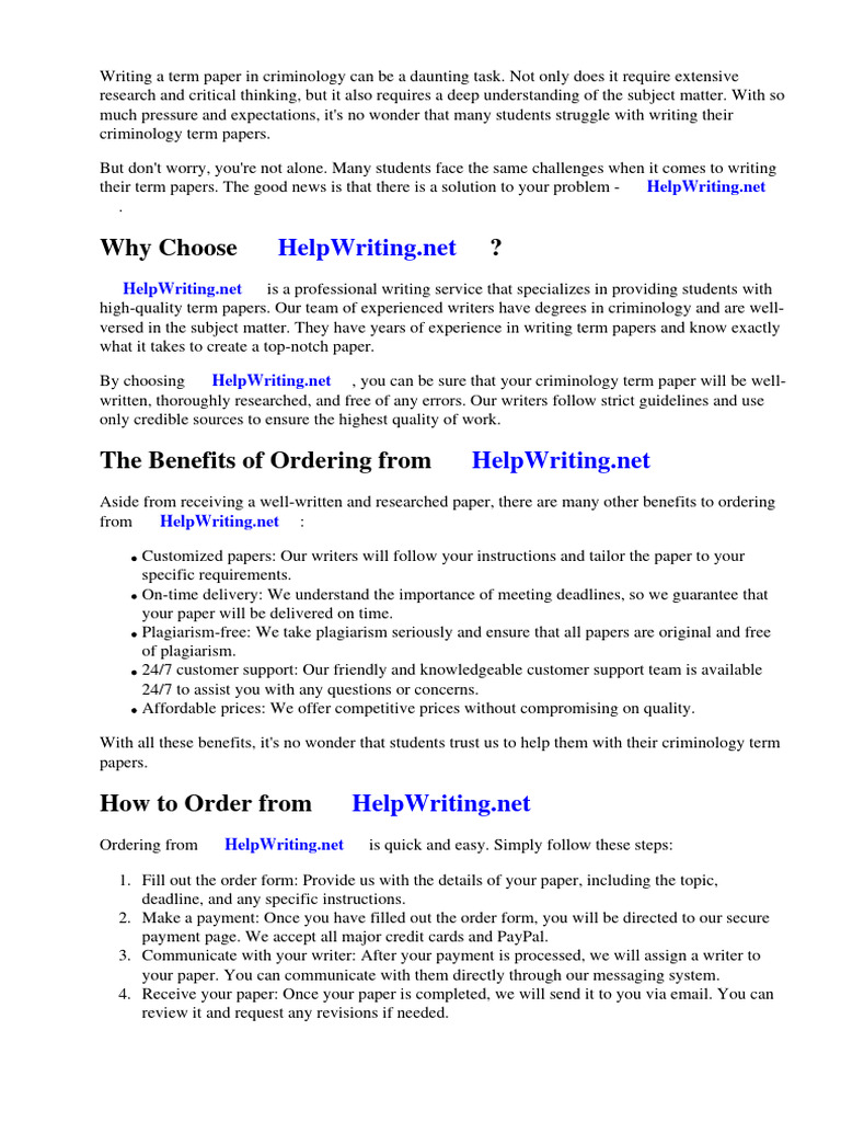 Criminology Term Paper Writing Help | PDF | Crimes | Crime & Violence