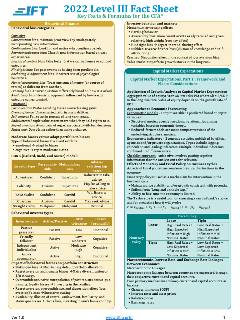 LIII Key Facts and Formulas Sheet | PDF | Asset Allocation | Exchange Rate