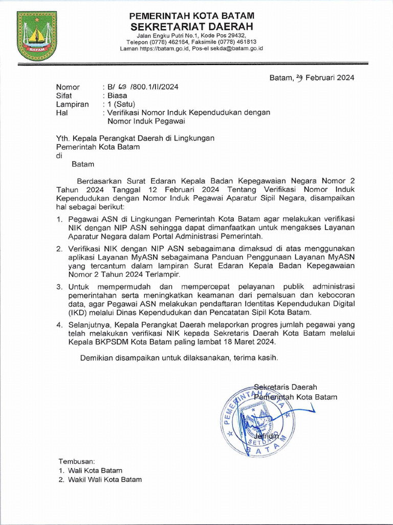 Surat Verifikasi NIK Dengan NIP Dan Lampiran | PDF | Pengelolaan ...