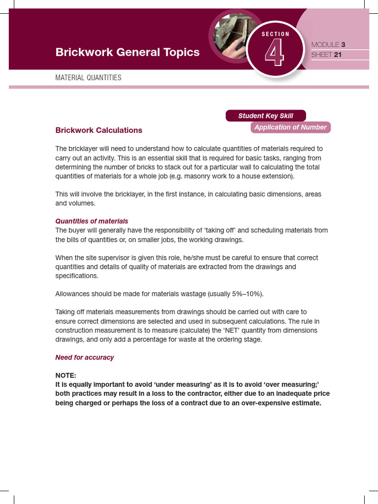 Brickwork Calculations PDF | PDF | Brick | Length