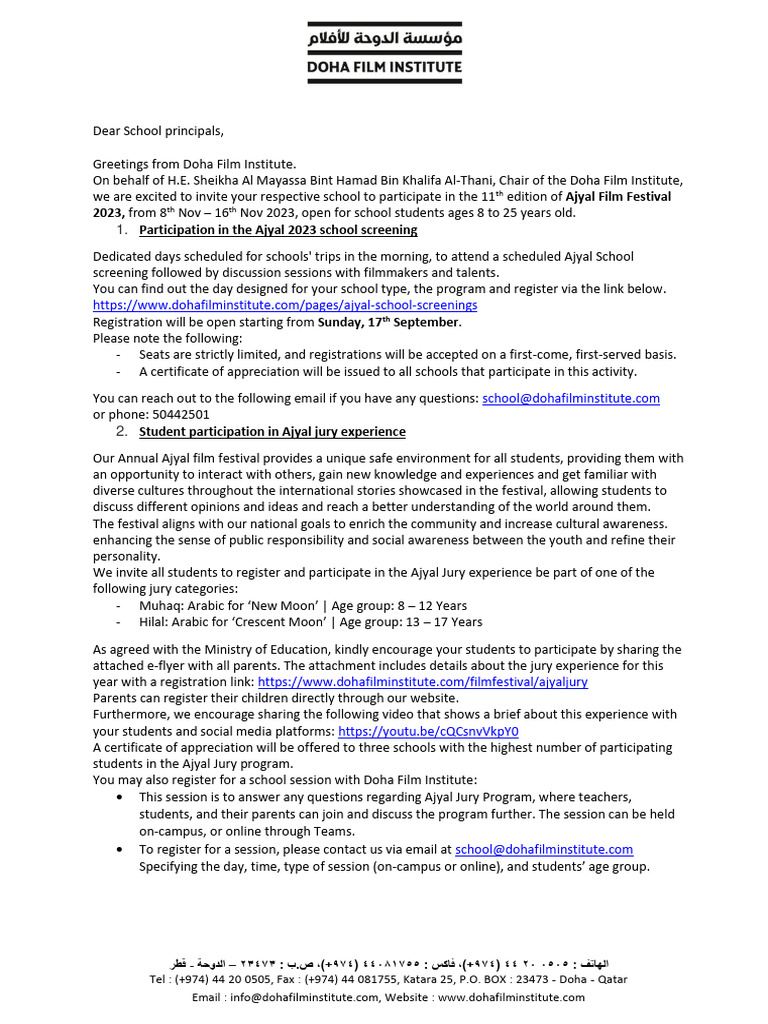 Circular Letter For Schools 2023 | Download Free PDF | Doha