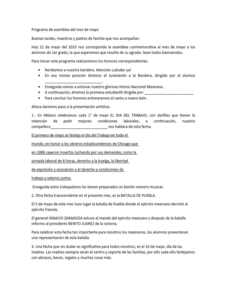 Programa de Asamblea Del Mes de Mayo | PDF | México | Amor