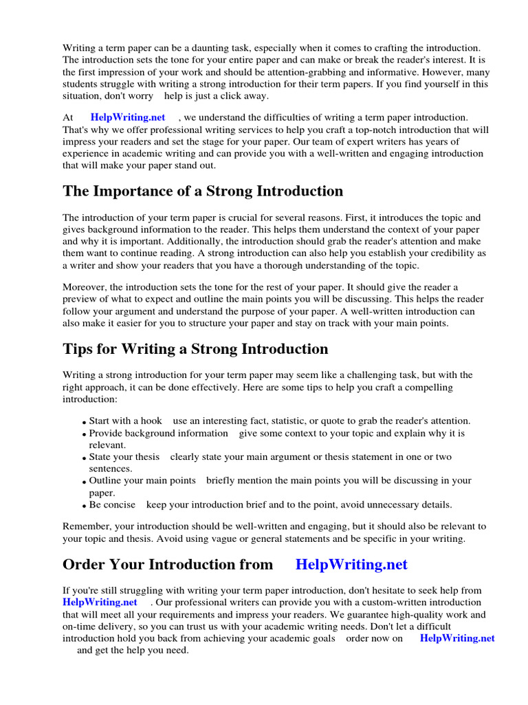 Writing Introduction Term Paper | PDF | Essays | Academic Publishing Writing Introduction Term Paper | PDF | Essays | Academic Publishing