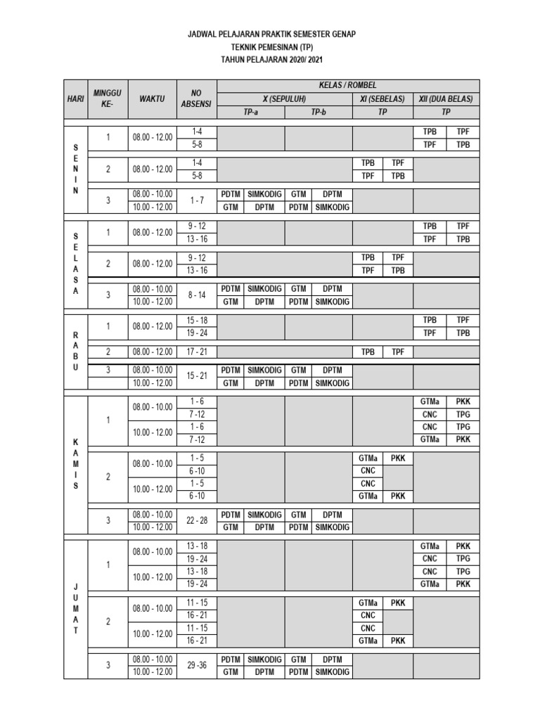 JADWAL KBM TP SMT. Genap TM 2020-2021 | PDF