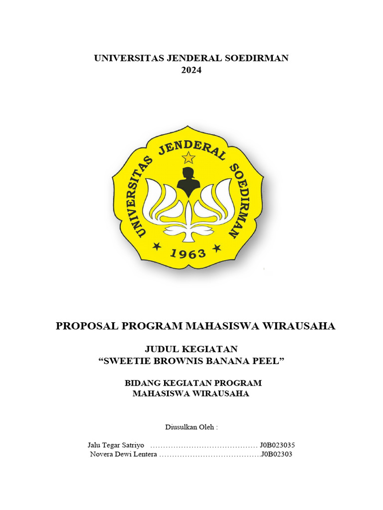 Proposal PMW Unsoed 2024: Sweetie Brownis | PDF | Ilmu Sosial ...