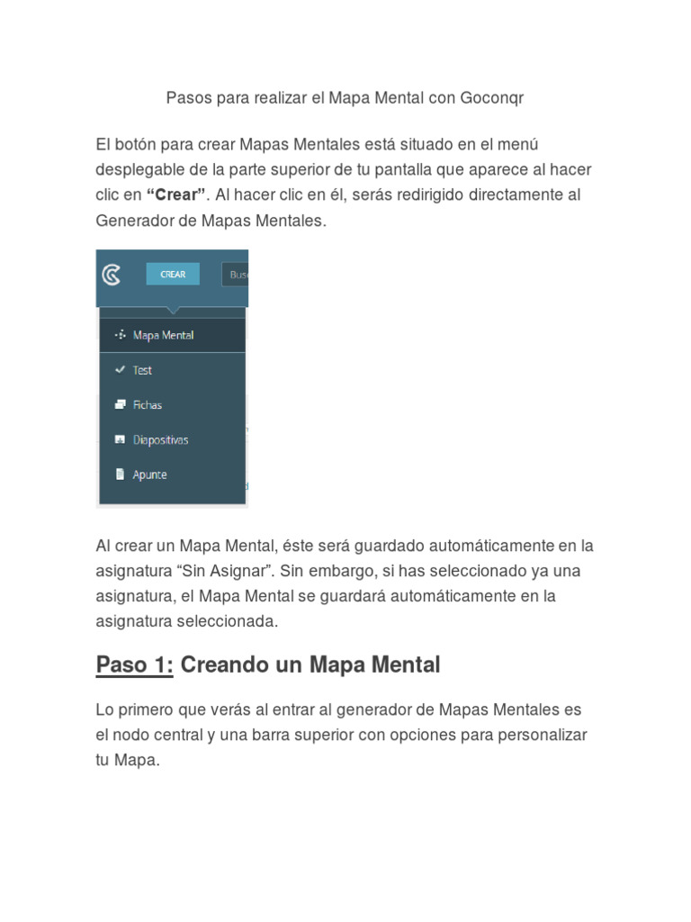Paso 1: Creando Un Mapa Mental: "Crear". Al Hacer Clic en Él, Serás ...