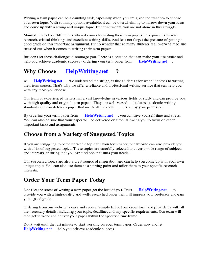 Term Paper Suggested Topics | PDF | Sociology | Academic Publishing