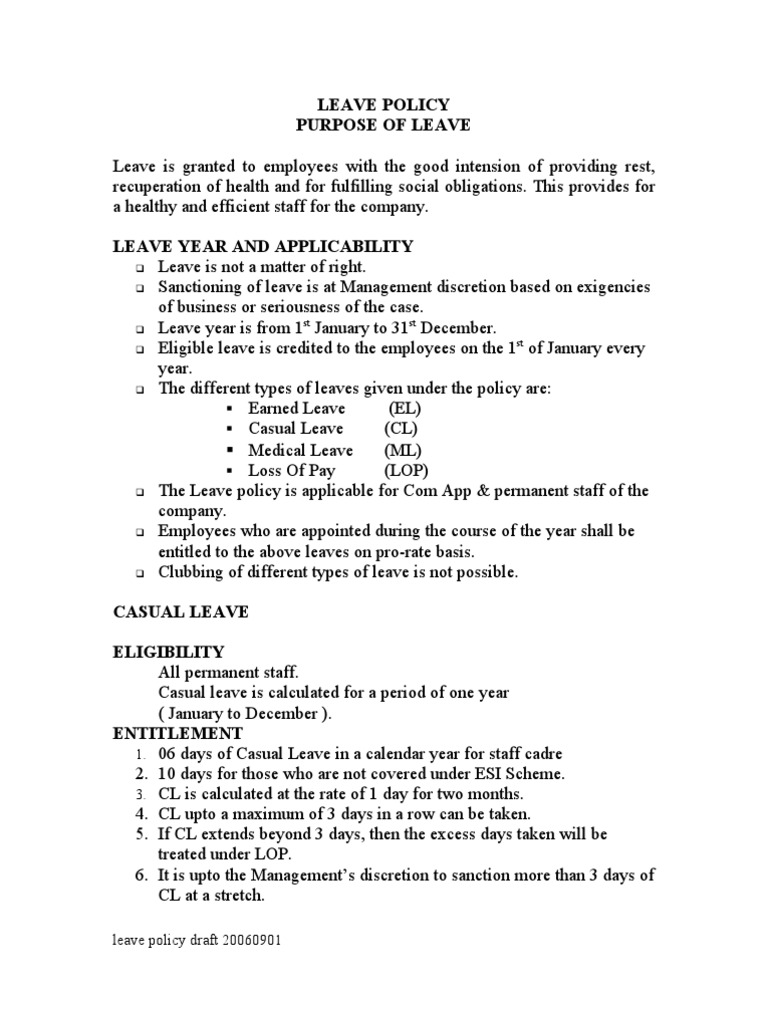 Leave Policy Model | Download Free PDF | Employment | Social Institutions