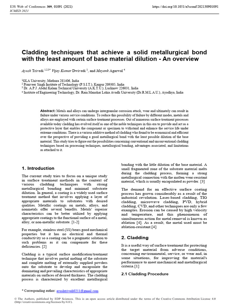 Cladding Techniques That Achieve A Solid Metallurg | PDF | Microwave ...