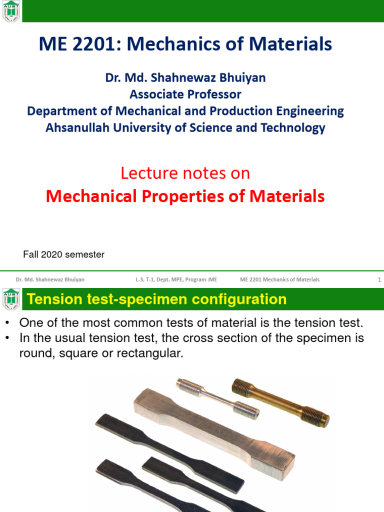 Me 2201 Lecture 4 Mechanical Properties Of Material Download Free