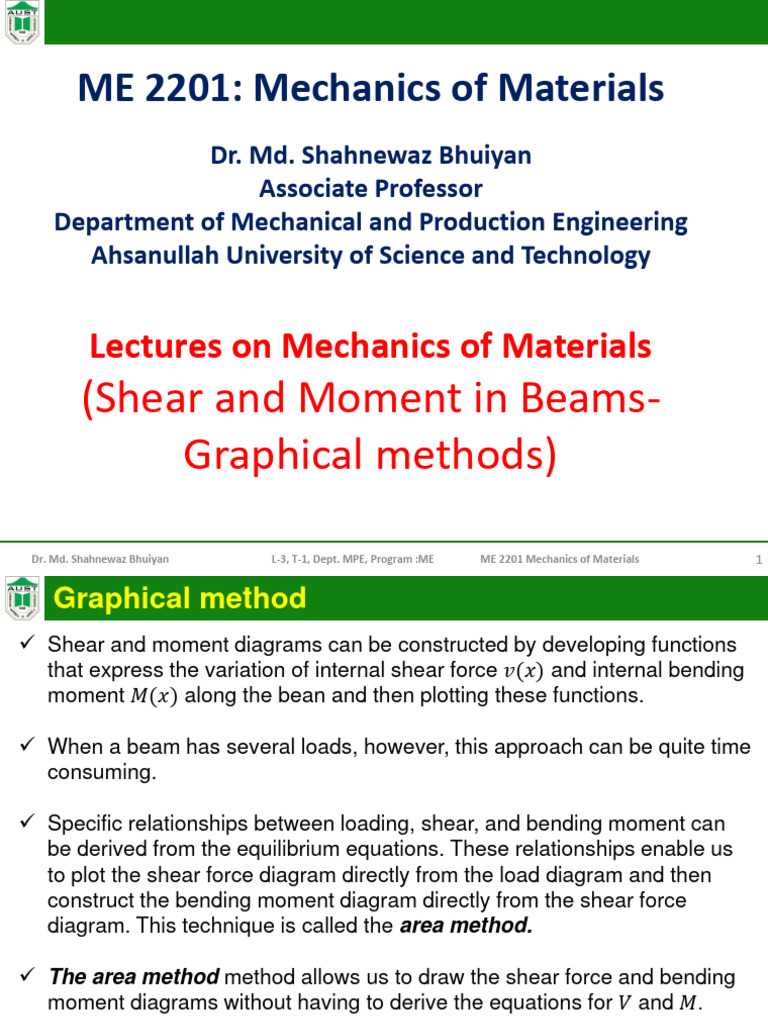 ME 2201-Lecture 8 - Shear and Bending Moment in Beams-Graphical Methods | PDF | Bending | Beam ...