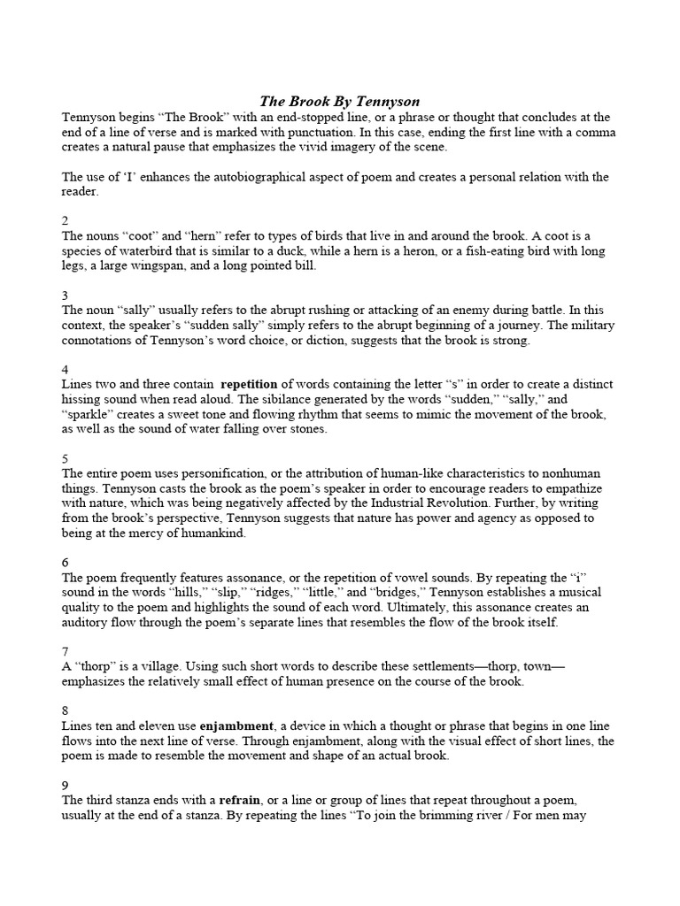 The Brook Analysis | PDF | Poetry | Linguistics