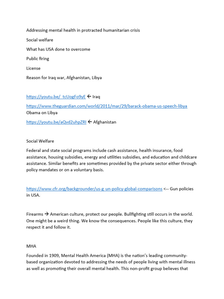 Addressing Mental Health in Protracted Humanitarian Crisis | PDF ...