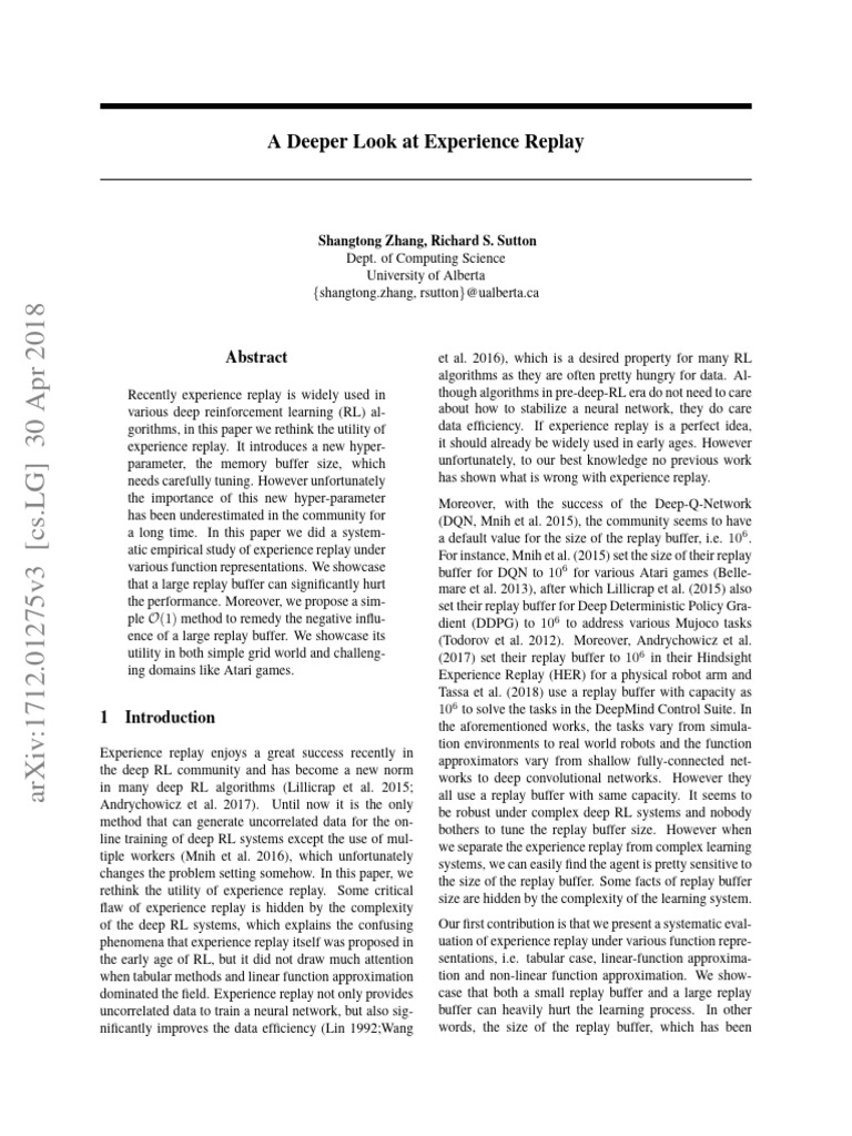 A Deeper Look at Experience Replay | PDF | Applied Mathematics | Cognition