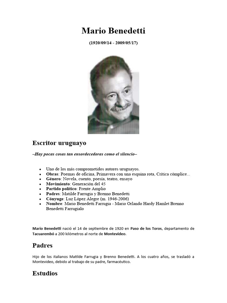 Biografía de Mario Benedetti | PDF | Poesía