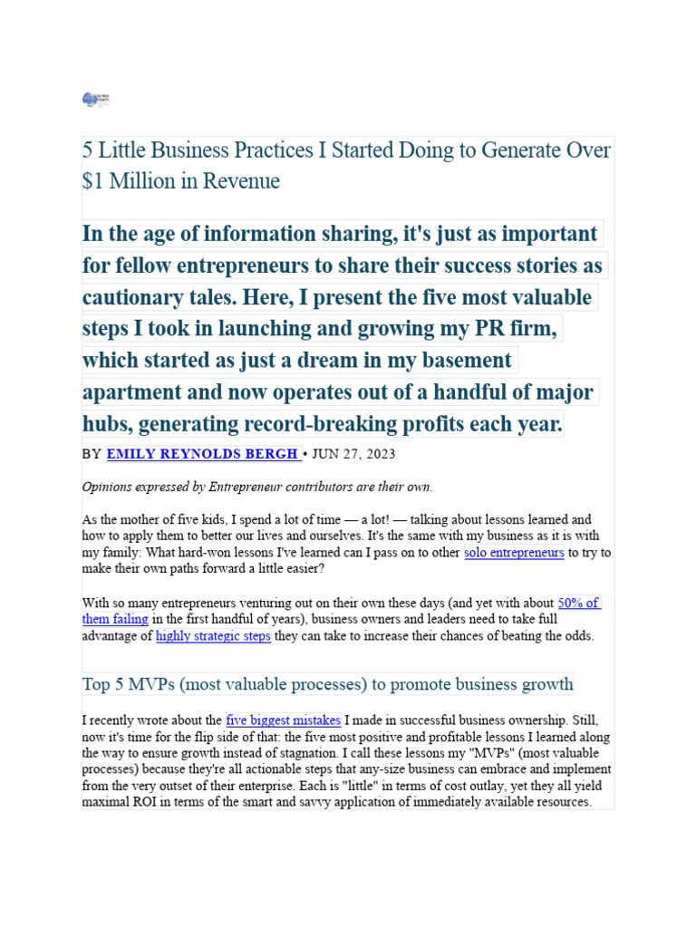5 Practices for Business Success | PDF | Entrepreneurship | Goal