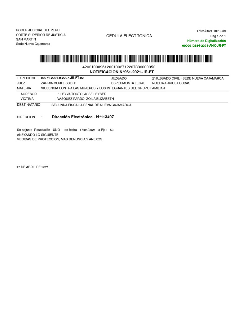 Exp. 00271-2021-0-2207-JR-FT-02 - Todos - 00961-2021 | PDF | La violencia contra las mujeres ...