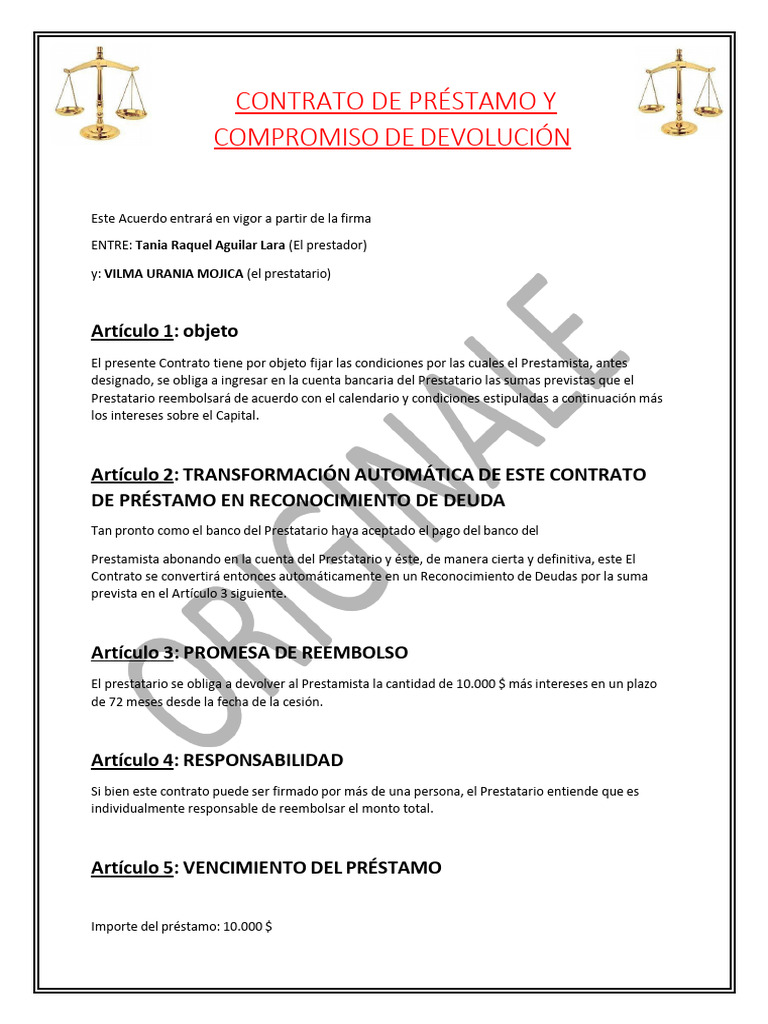 Contrato de Préstamo Mojica | PDF | Crédito | Finanzas y dinero