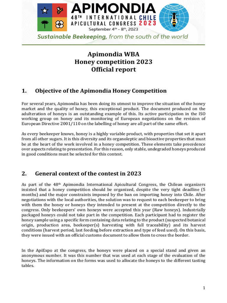 Apimondia Honey Competition 2023 Report | PDF | Honey | Mass Spectrometry