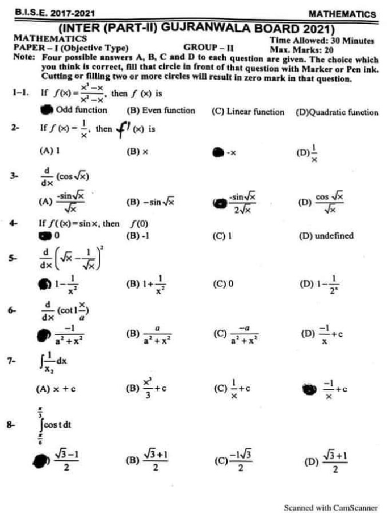 12th Math Past Papers Solvedcqs | PDF