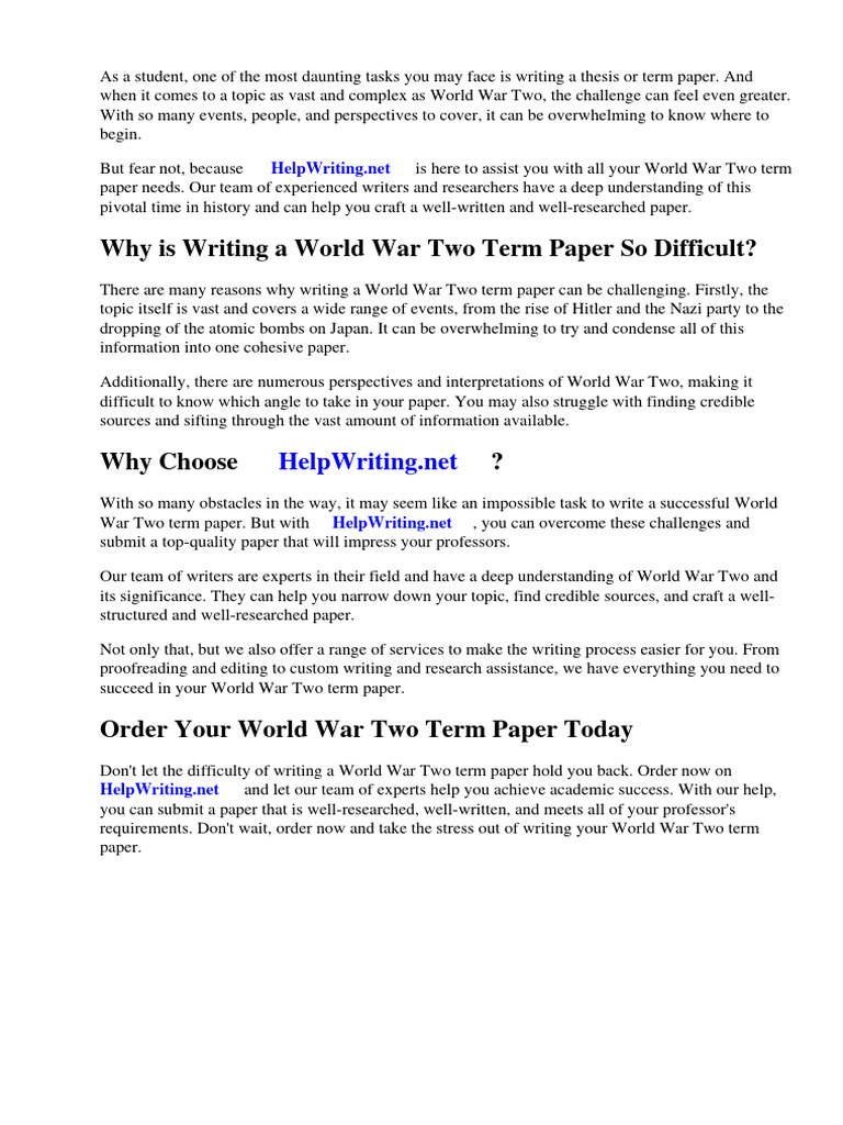World War Two Term Paper Topics | PDF | World War II | Soviet Union