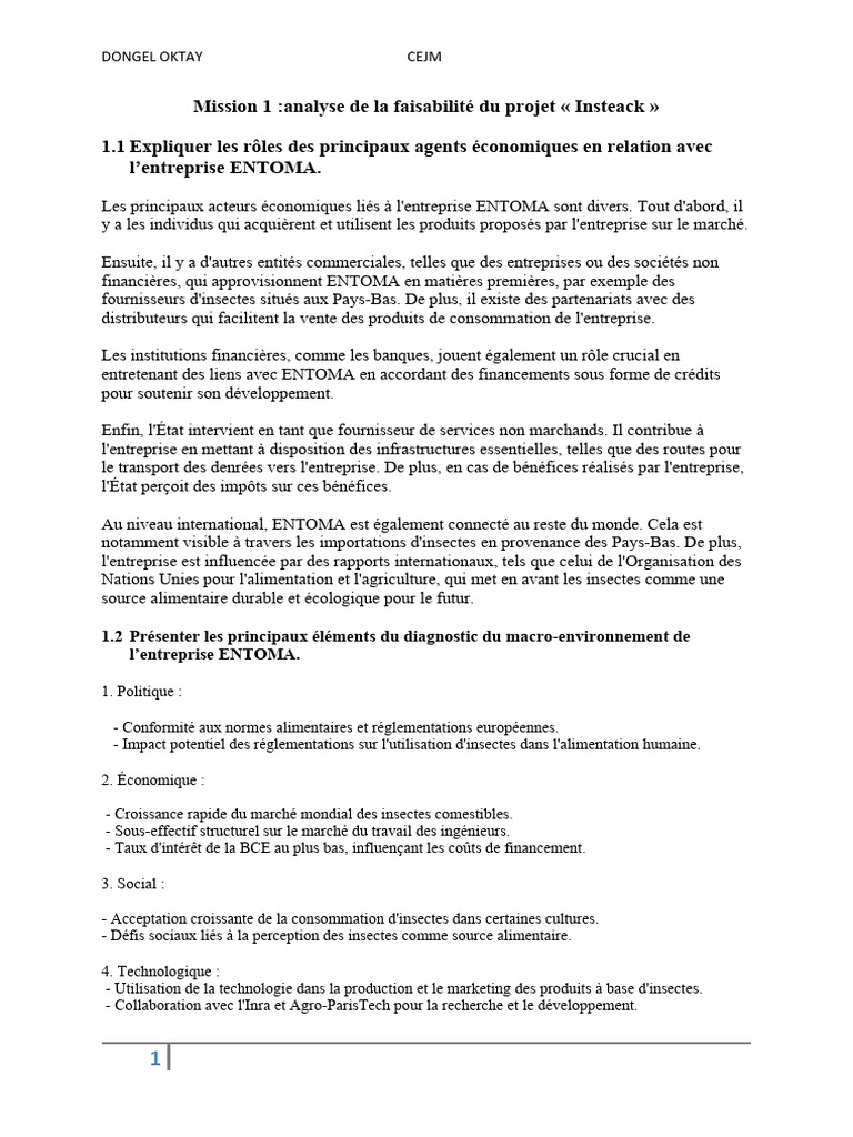 Analyse du projet Insteack d'ENTOMA | PDF | Business | Banque centrale ...