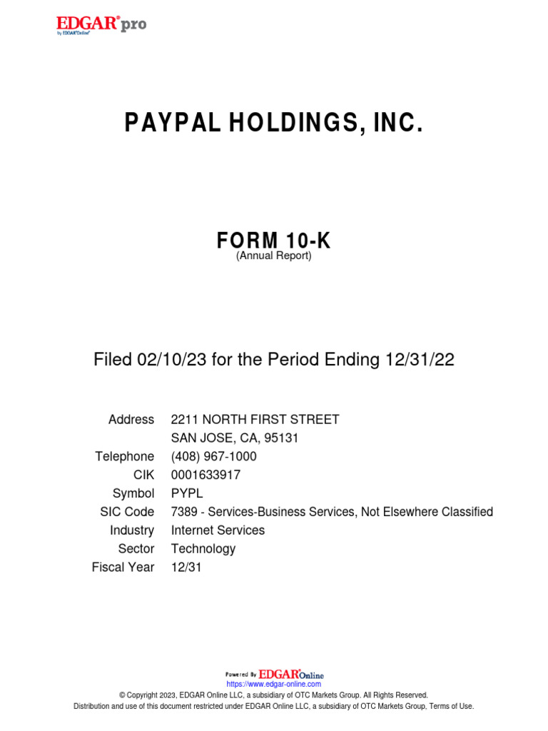 Paypal Holdings, Inc.: FORM 10-K | PDF | Credit Card | Pay Pal