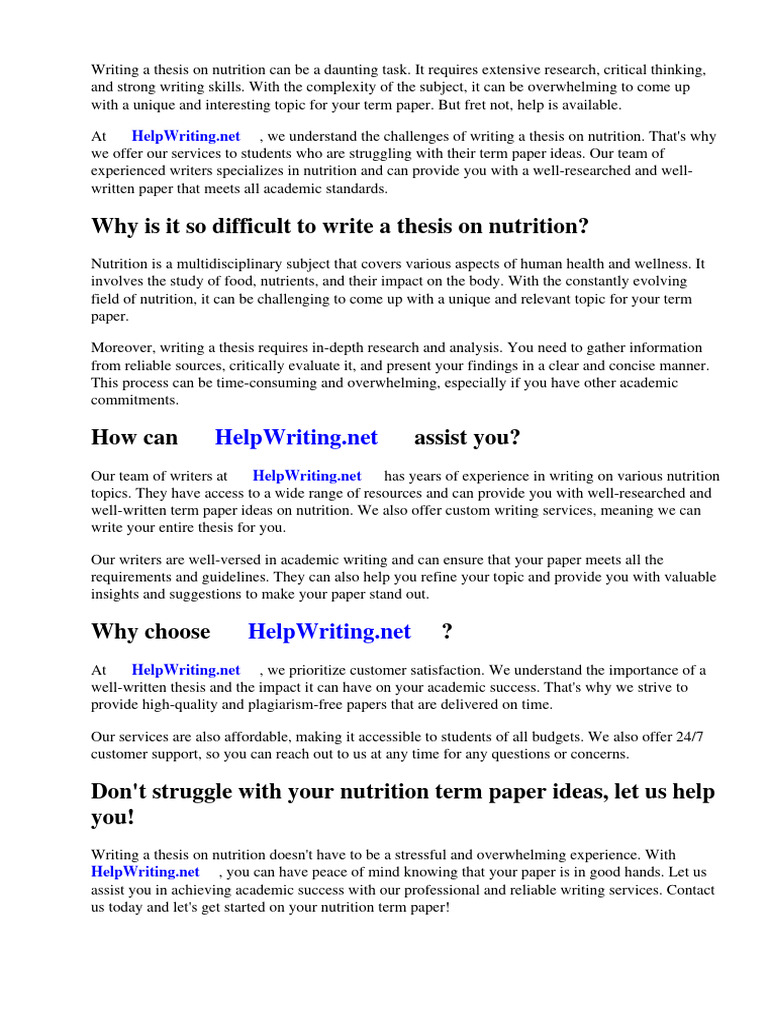 Nutrition Term Paper Ideas | PDF | Diet & Nutrition | Nutrition