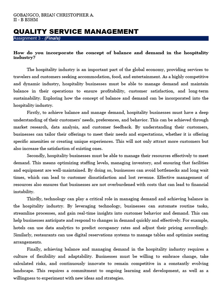 Gobangco Finals Assignment 3 (II-b Bshm) | PDF | Demand | Customer ...