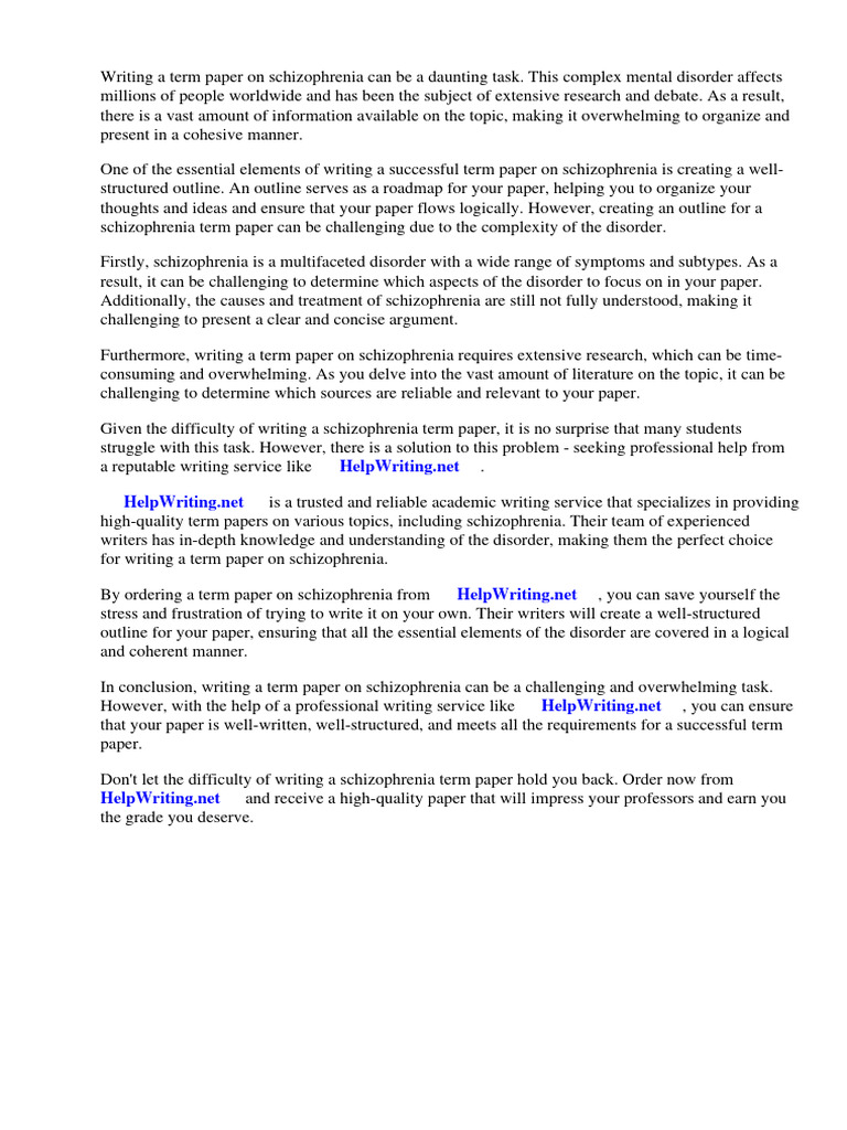 Schizophrenia Term Paper Outline | Download Free PDF | Schizophrenia ...