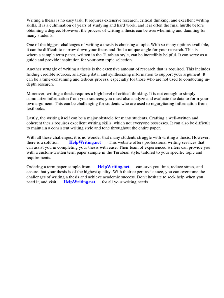 Turabian Style Term Paper Sample | PDF | A Manual For Writers Of ...