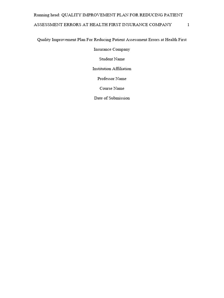 New Quality Improvement Plan For Reducing Patient Assessment Errors at ...