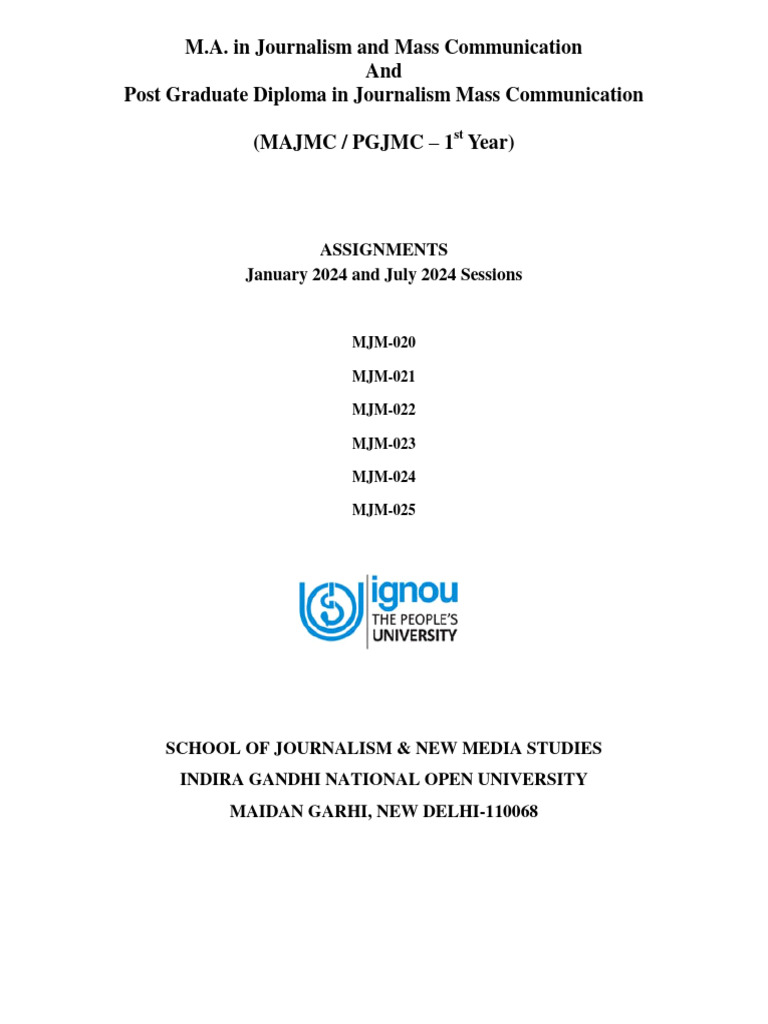 MAJMC and PGJMC Assignments January 2024 and July 2024 Session | PDF | News | Media (Communication)