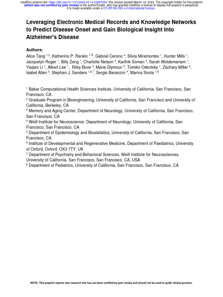 Leveraging Electronic Records and Knowledge Networks | PDF | Electronic Health Record | Dementia