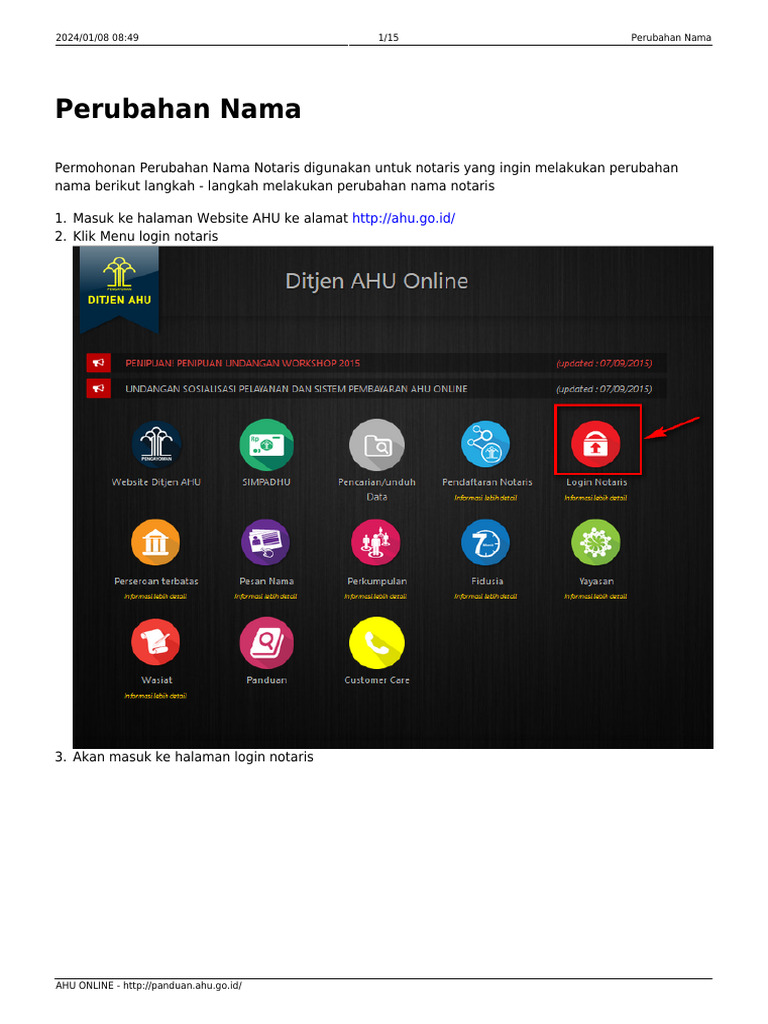 Panduan Perubahan Nama Notaris AHU | PDF