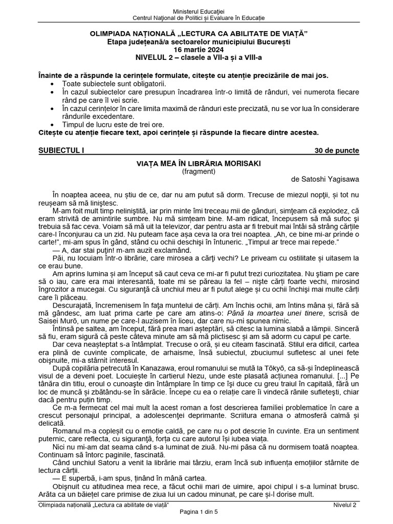 OLAV GIMNAZIU 2024 JUDET Nivel 2 Subiect | PDF