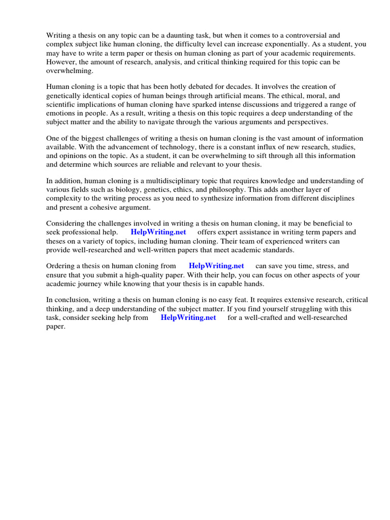 Human Cloning Term Paper | PDF | Molecular Cloning | Cloning