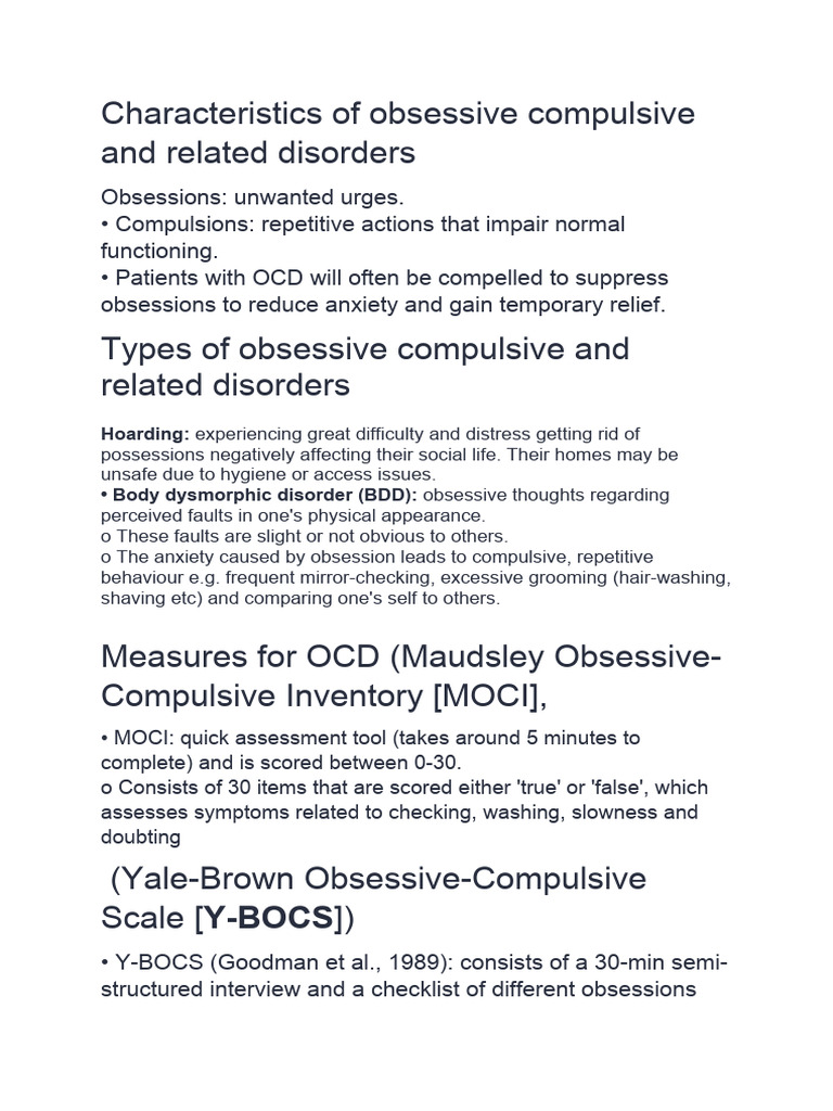 Characteristics of Obsessive Compulsive and Related Disorders | PDF ...