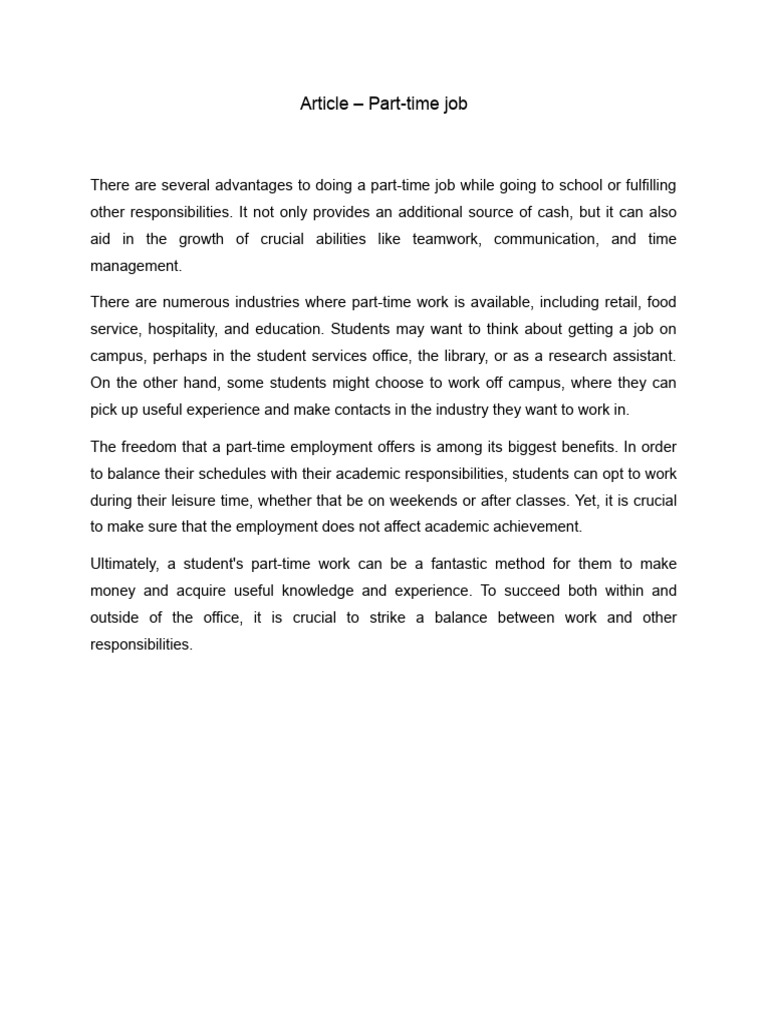 Student Part-Time Job Benefits | PDF