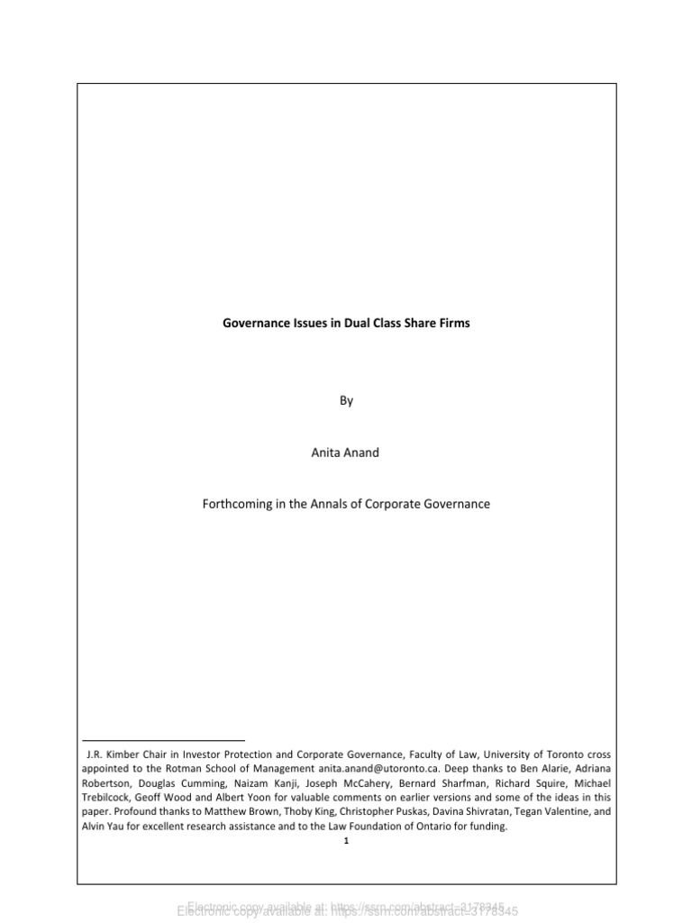 Governance in Dual Class Share Firms | PDF | Stocks | Governance