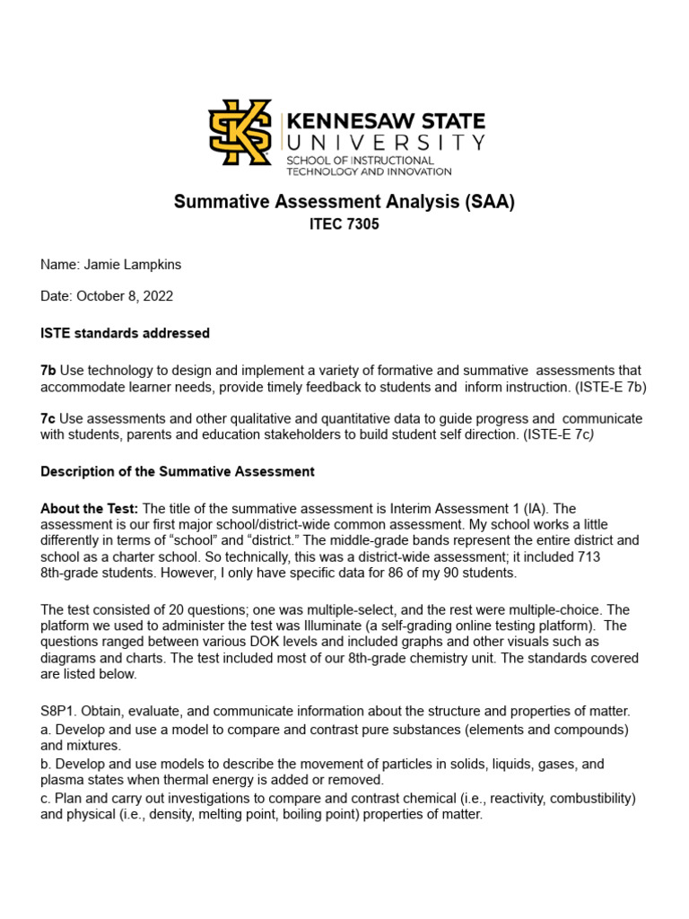Summative Assessment Analysis Pdf Matter Chemical Substances