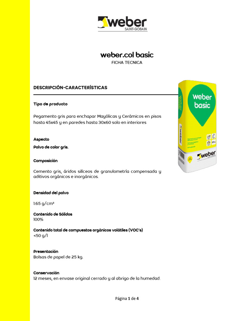 Pegamento Cerámico Weber.col Basic | PDF | Materiales