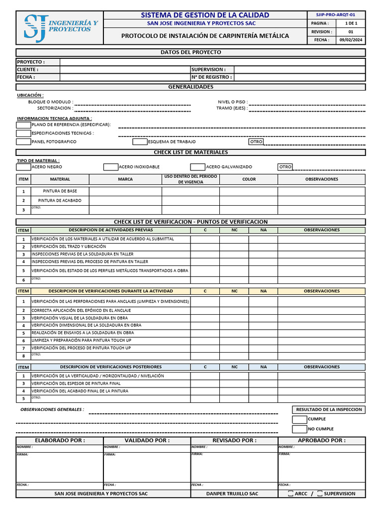 SJIP-PRO-ARQT-01 Rv.01 CARPINTERIA METALICA | PDF