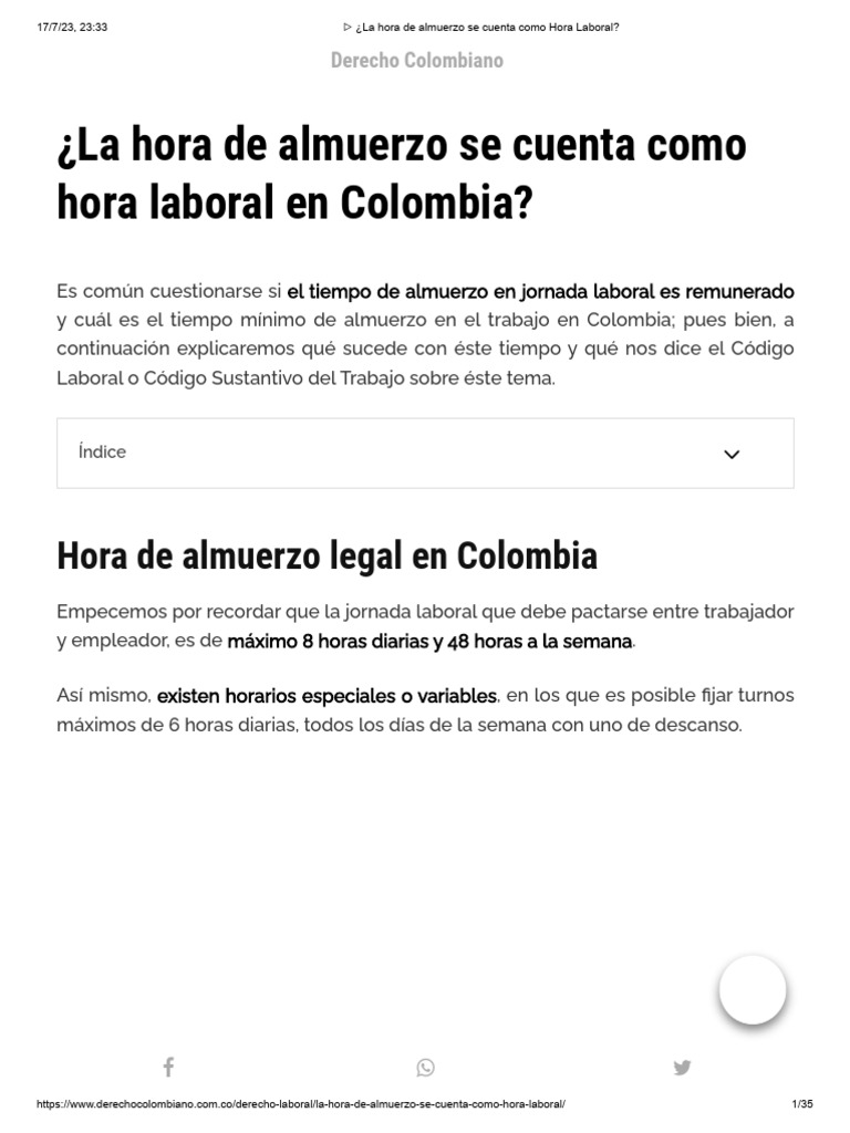¿La Hora de Almuerzo Se Cuenta Como Hora Laboral - ARTICULO 167 CODIGO SUST DE TRAB | PDF ...