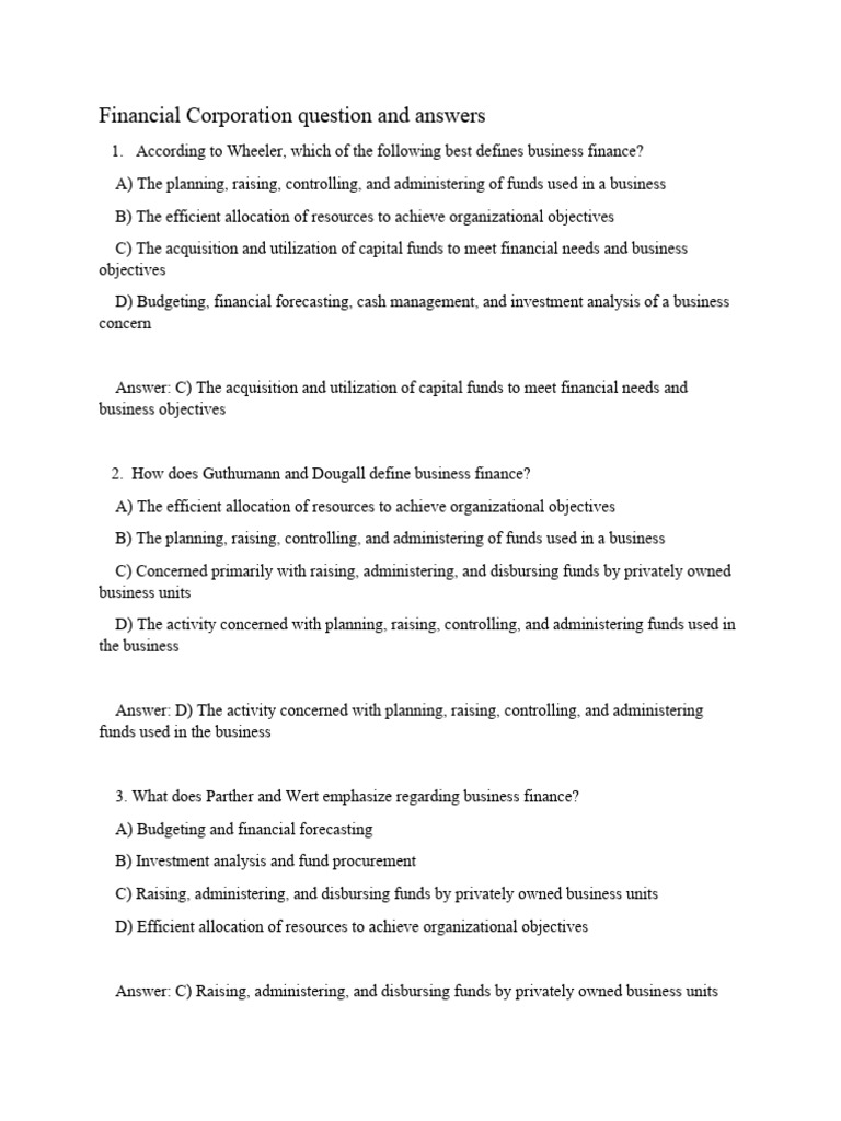 Corporate Finance Question and Answers | PDF | Securities (Finance ...