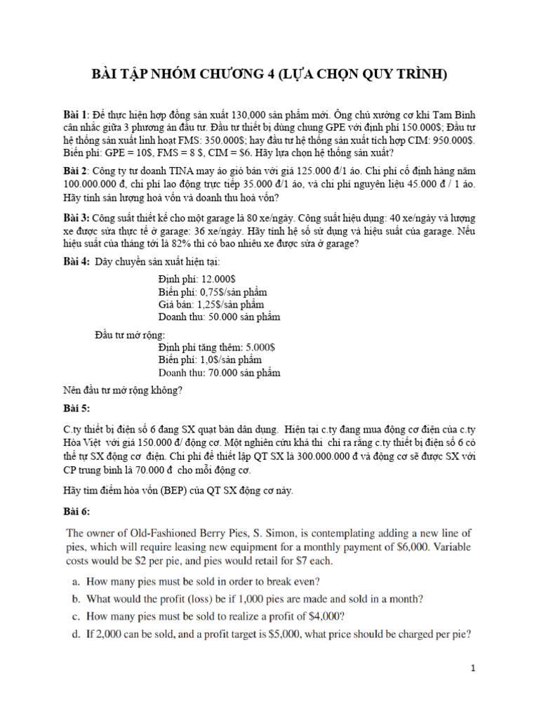 BT Chuong 4 - Lua Chon Quy Trinh | PDF