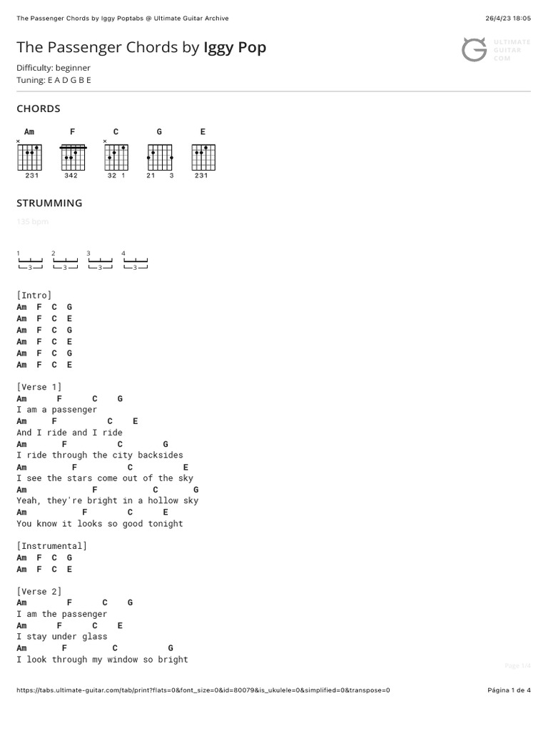 Copia de The Passenger Chords by Iggy Poptabs at Ultimate Guitar ...