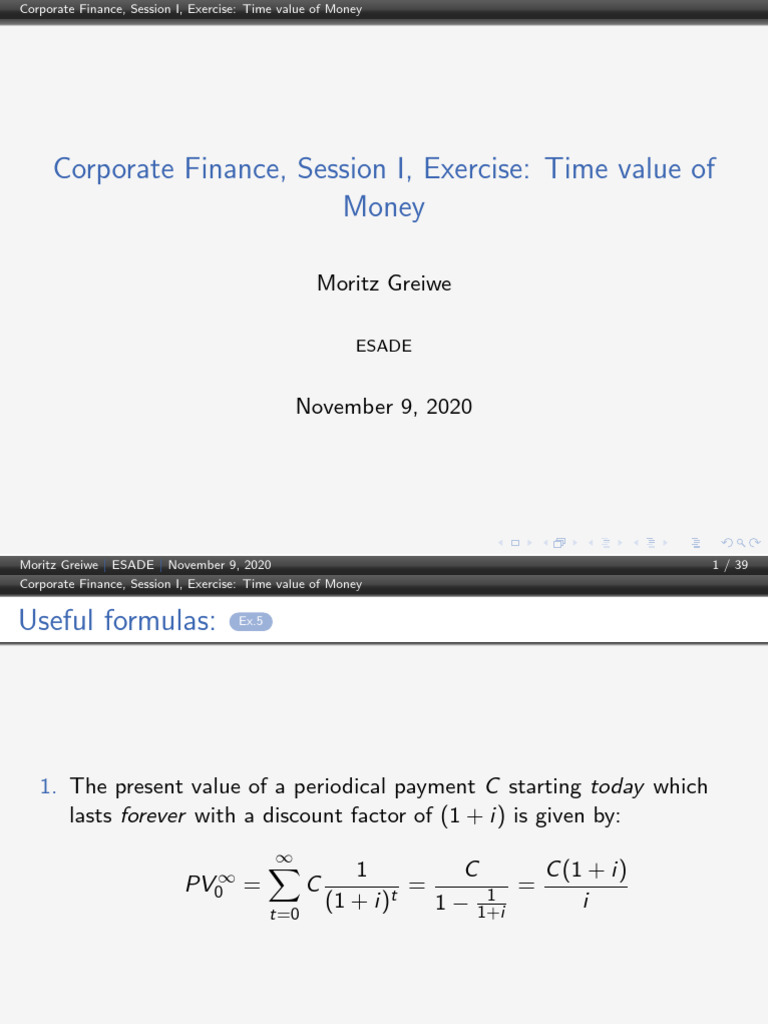 Session 1 - Exercises - Slides | PDF | Time Value Of Money | Internal Rate Of Return